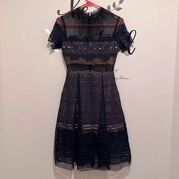 self-portrait sheer embroidered flared dress | Dresses Images 2025